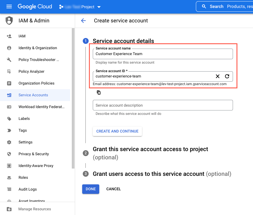 Set Up and Connect a Google Service Account