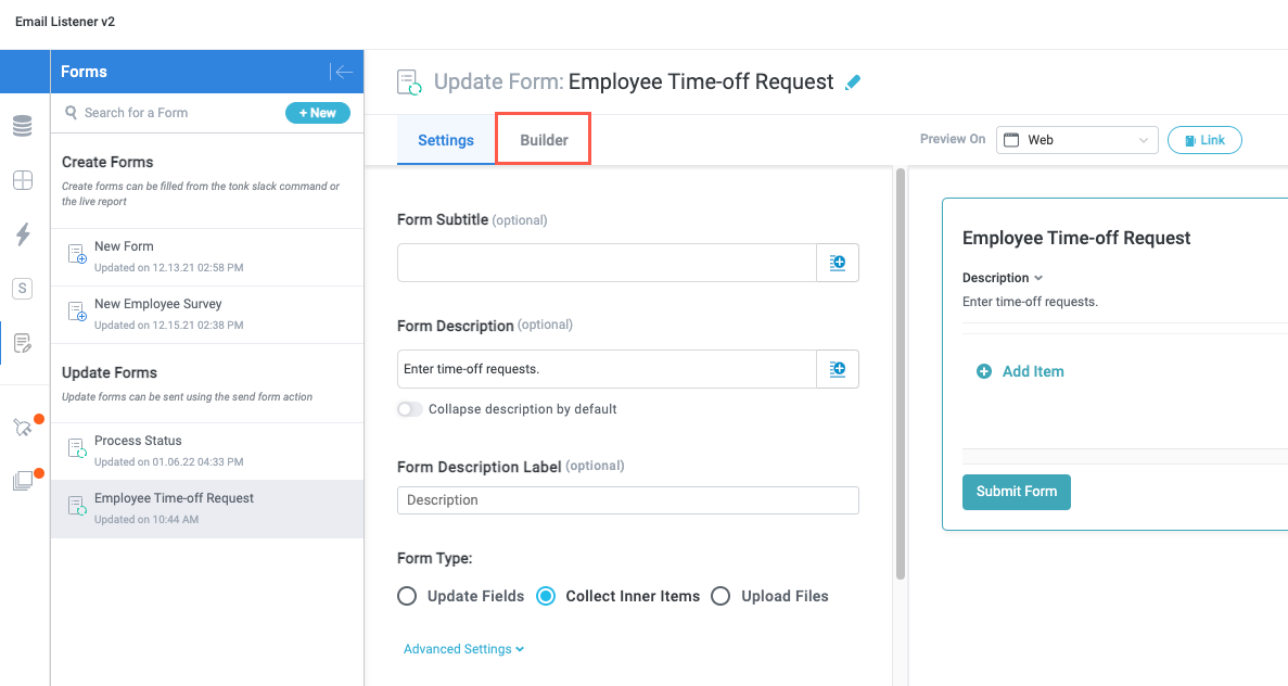 Collect Inner Items Forms