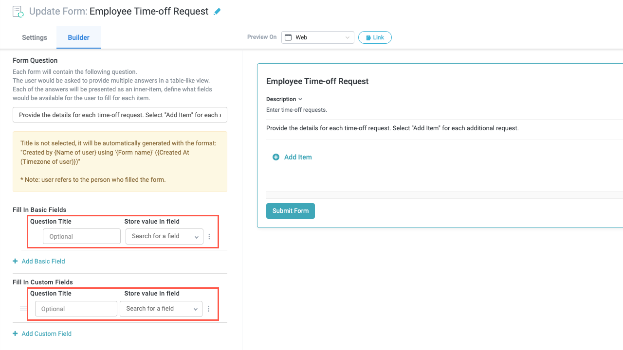 Collect Inner Items Forms
