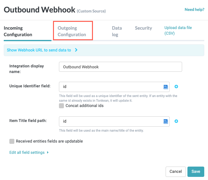 Create a Webhook Connection
