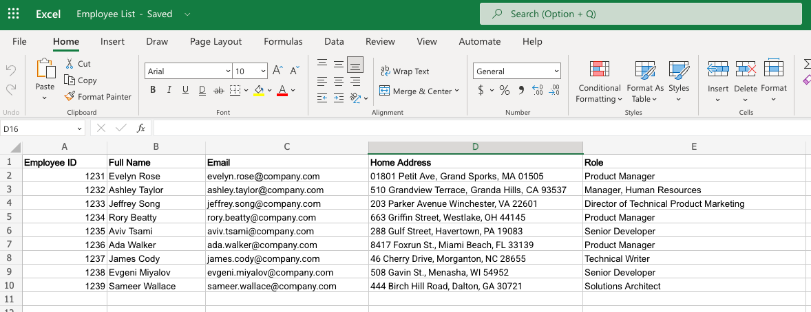 Microsoft Excel Online