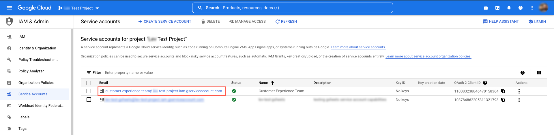 Set Up and Connect a Google Service Account