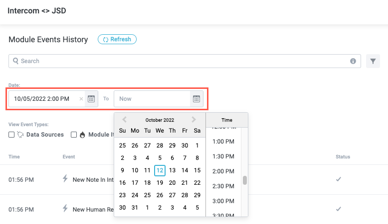 View Module Events History