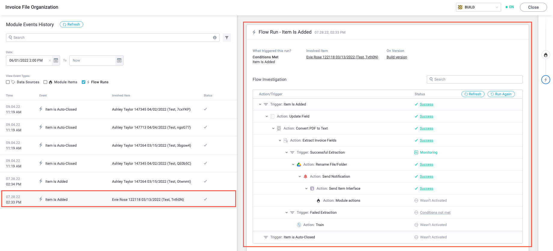 View Module Events History